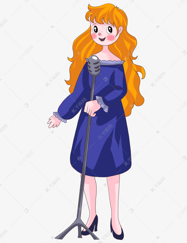 可爱女孩唱歌卡通手绘素材图片免费下载-千库网