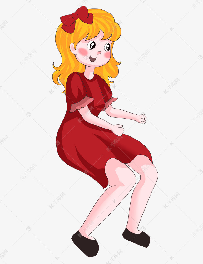 手绘卡通坐着的女生插画素材图片免费下载-千库网