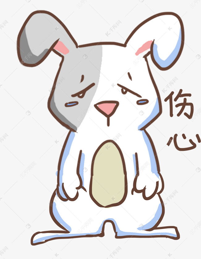 表情伤心灰兔子插画素材图片免费下载-千库网