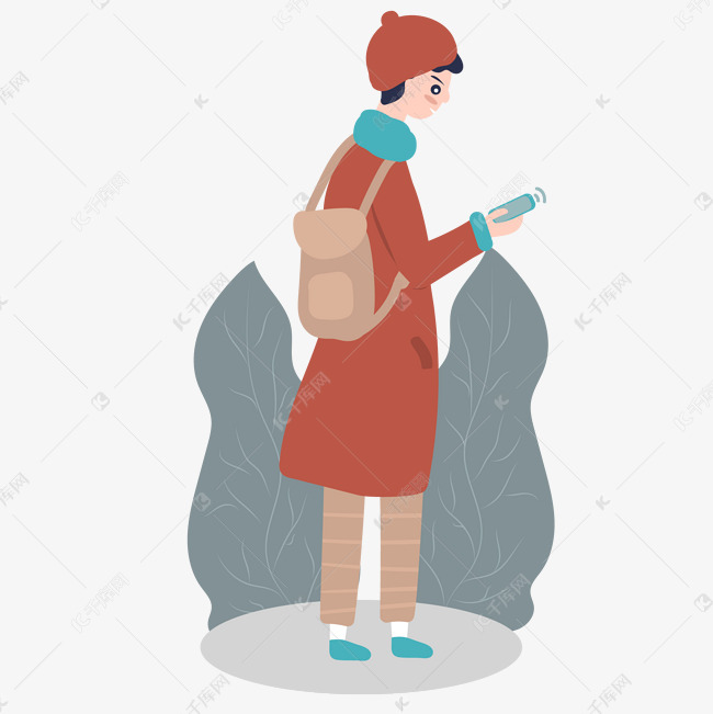 卡通插画风看手机的男孩素材图片免费下载-千库网