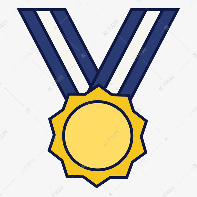 蓝色飘带冠军奖牌卡通手绘免费下载素材图片免费下载-千库网