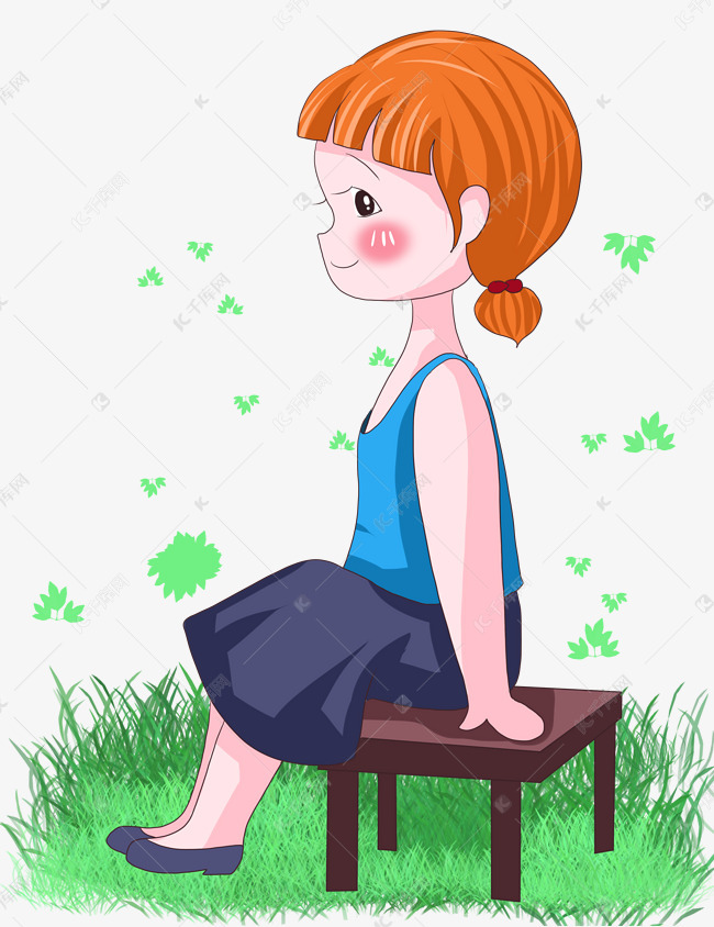 手绘卡通坐着的女生插画素材图片免费下载-千库网