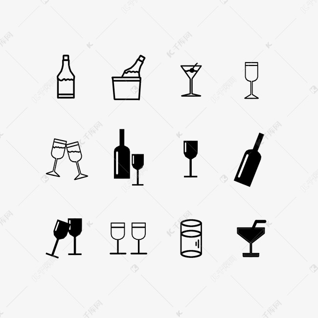 图标黑白酒水图标素材图片免费下载-千库网