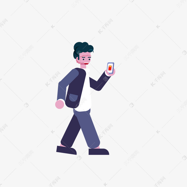 卡通走路看手机人物下载素材图片免费下载-千库网