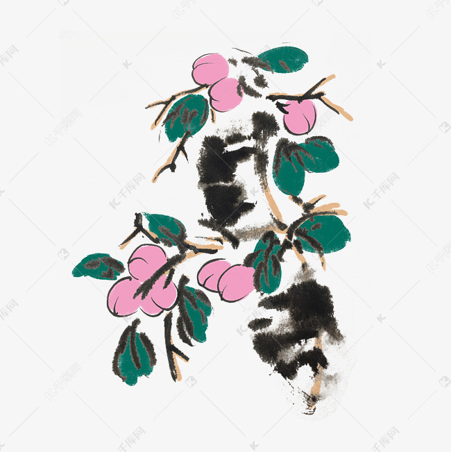 桃子桃树手绘插画素材图片免费下载-千库网