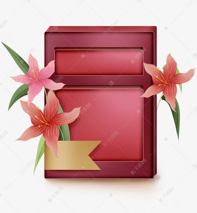 红色立体百合文字框素材图片免费下载-千库网