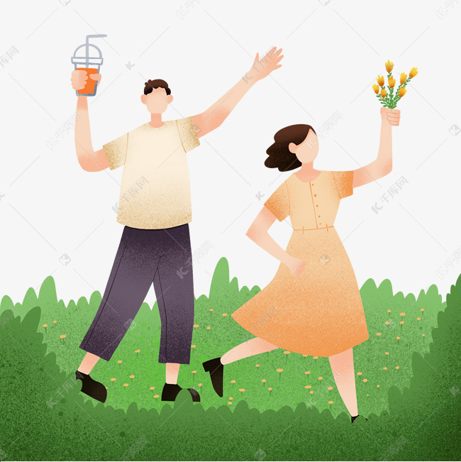 立夏约会的卡通人物素材图片免费下载-千库网