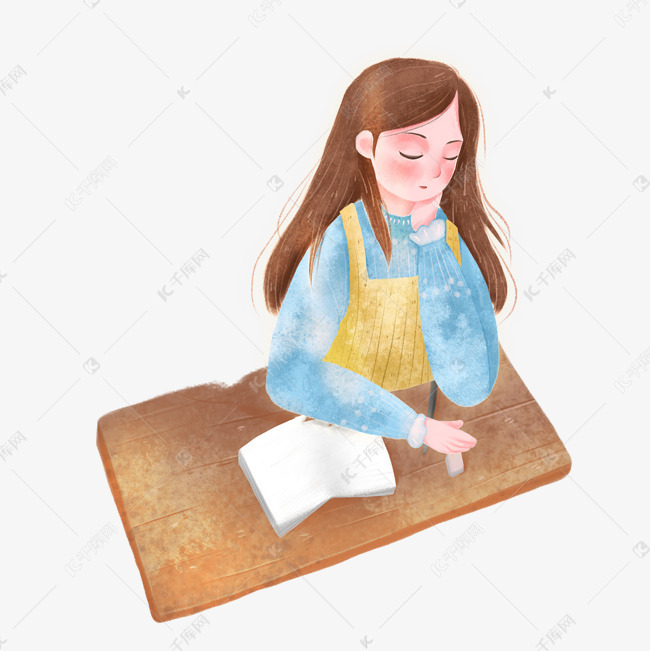 卡通女孩在写字免抠图素材图片免费下载-千库网
