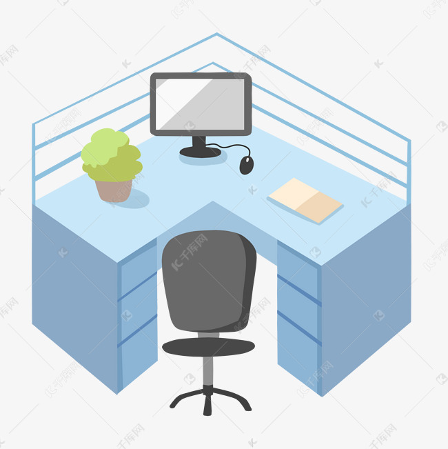 拐角办公桌卡通插画素材图片免费下载-千库网