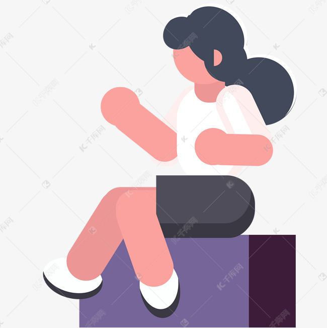 坐着的卡通美女素材图片免费下载-千库网