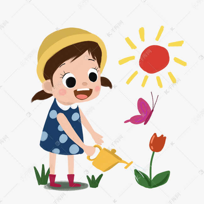 六一儿童节女孩浇花插画免抠素材图片免费下载-千库网