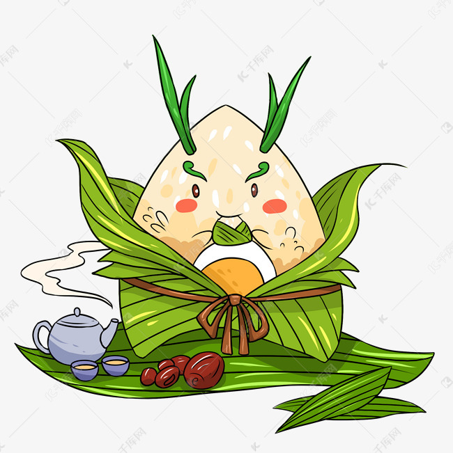 端午节绿色卡通元素粽子素材图片免费下载-千库网