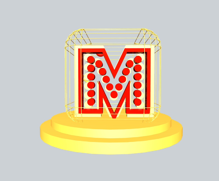 C4D红金色大气质感舞台字母M海报模板下载-千库网
