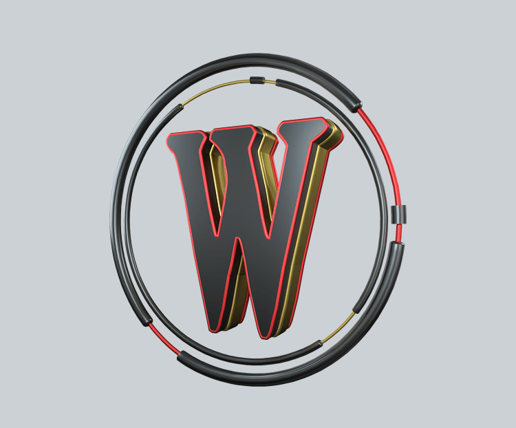 C4D炫酷黑红金立体字母W装饰海报模板下载-千库网