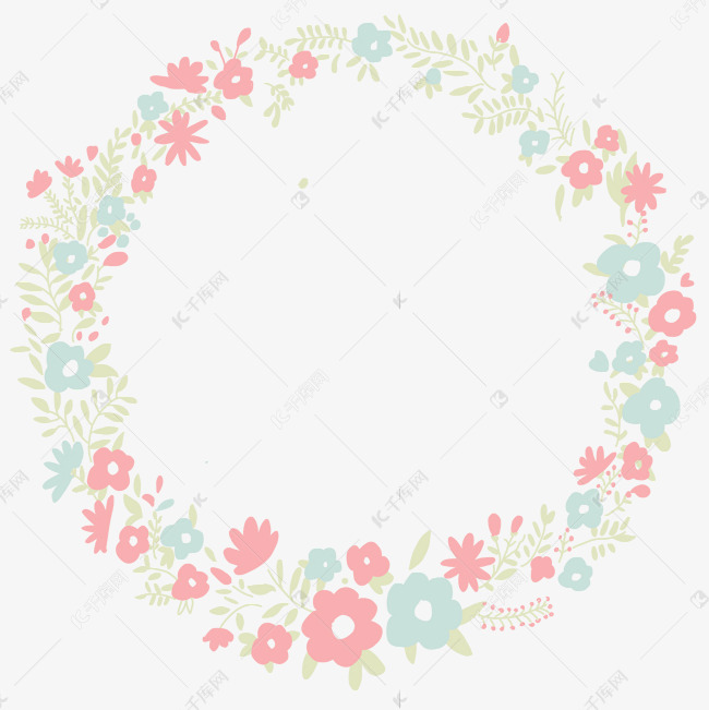 七夕清新花朵粉红粉蓝浅绿植物花环装饰边框素材图片免费下载-千库网