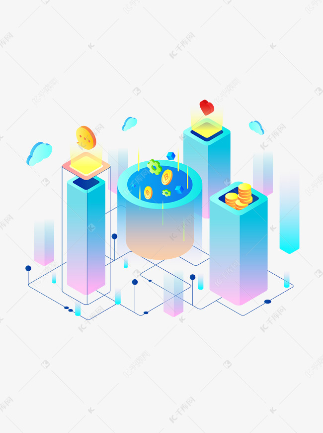 25D多彩数据区块链半立体矢量元素素材图片免费下载-千库网