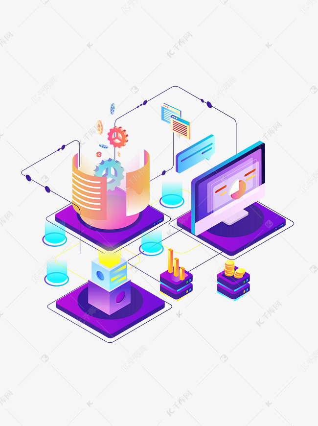 25D深色数据区块链半立体矢量元素素材图片免费下载-千库网