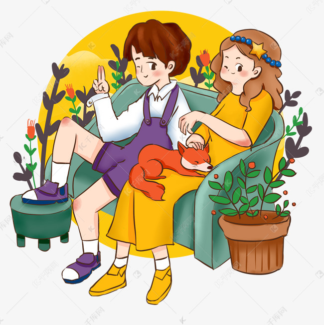 秋天情侣狐狸坐下休息素材图片免费下载-千库网