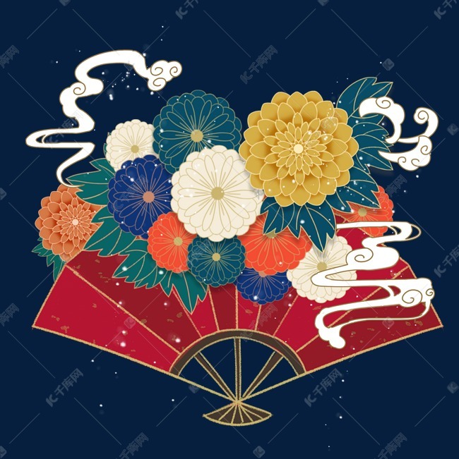 国潮风格扇上生花素材图片免费下载-千库网
