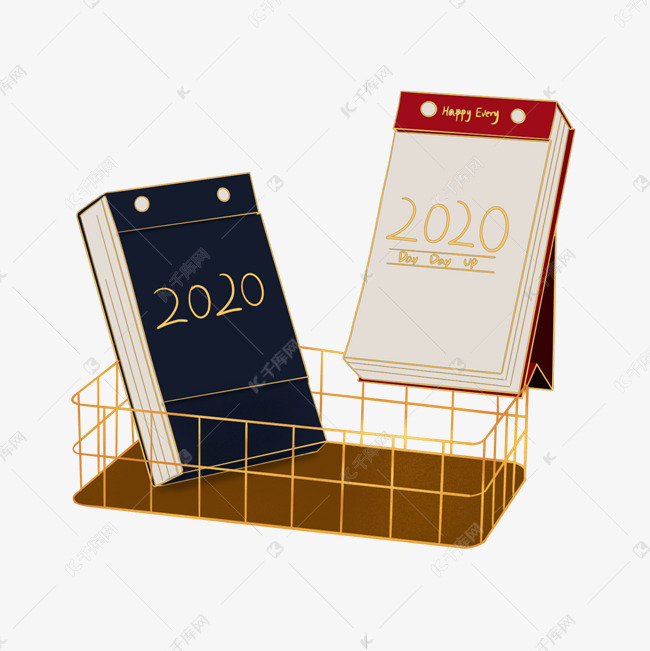 手绘红蓝金属框日历素材图片免费下载-千库网