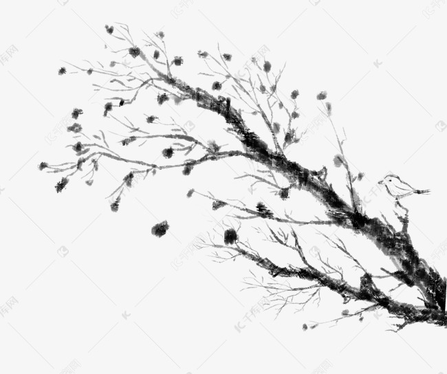 冬天水墨风树枝插画素材图片免费下载-千库网