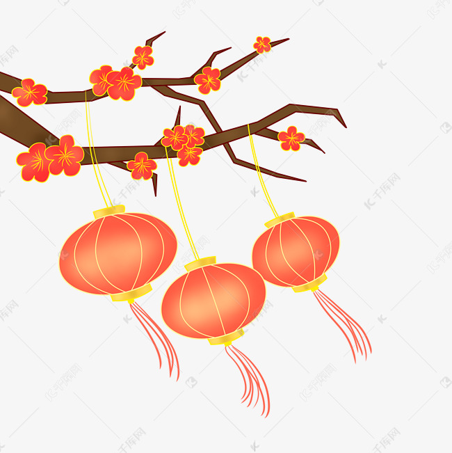 树枝上的新年灯笼素材图片免费下载 千库网