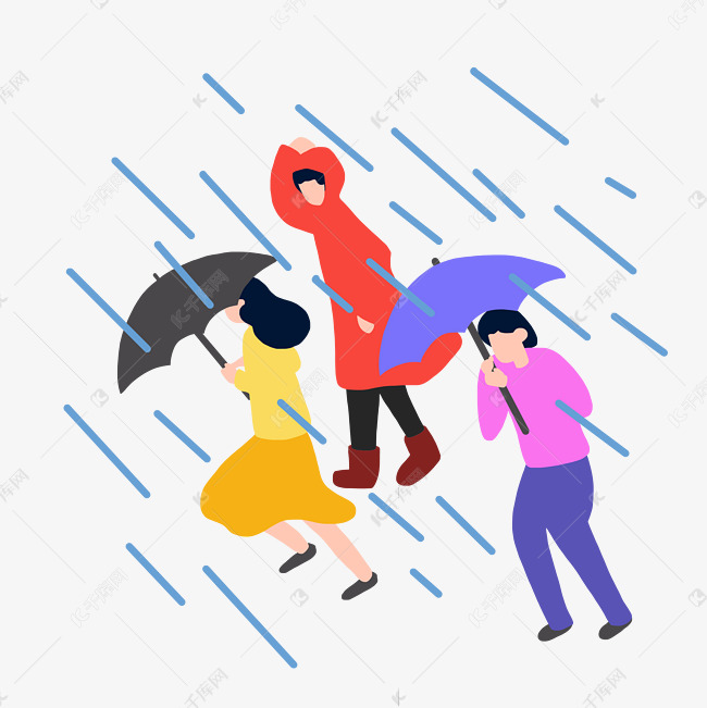 倾盆大雨打伞人物素材图片免费下载-千库网