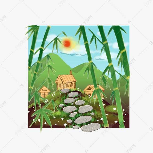 夏天几何图形竹子景观素材图片免费下载-千库网