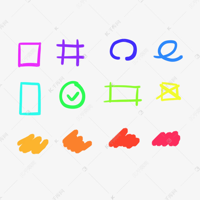 手写彩色标记组合素材图片免费下载-千库网