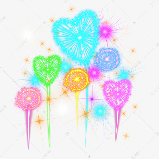 爱心组合多彩发光效果的烟花素材图片免费下载-千库网