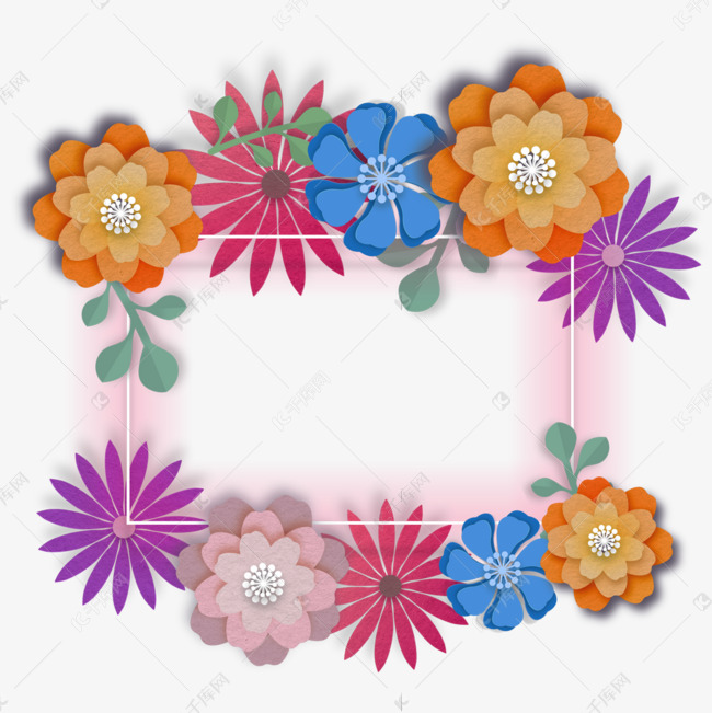 花朵剪纸风格鲜艳边框素材图片免费下载-千库网