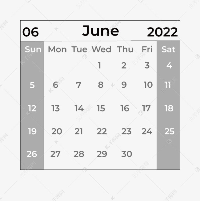 2022年6月灰色日历素材图片免费下载-千库网