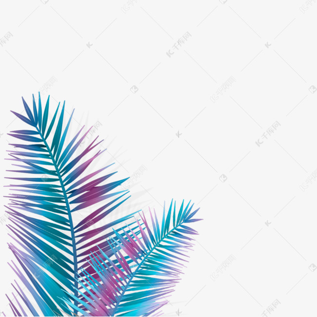 彩色霓虹棕榈叶植物素材图片免费下载-千库网