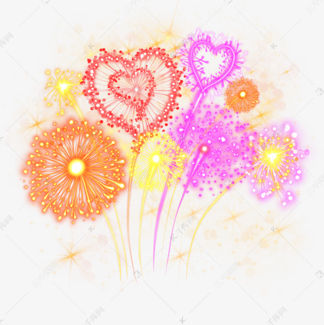 光效爱心烟花组合素材图片免费下载-千库网
