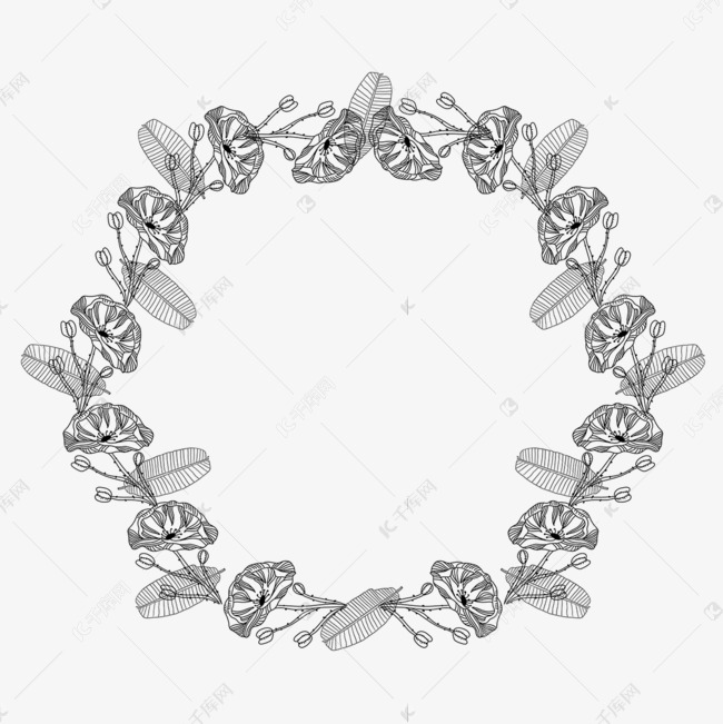 黑色线描花卉叶子边框素材图片免费下载-千库网
