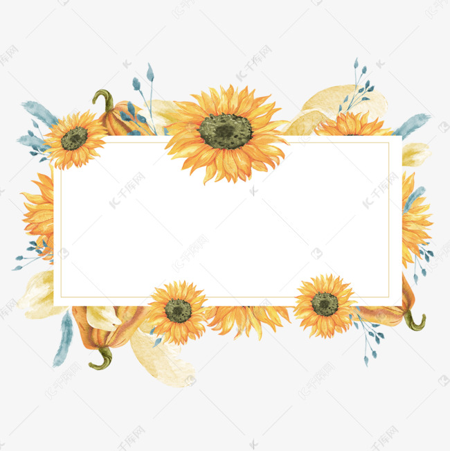 向日葵边框长方形素材图片免费下载-千库网