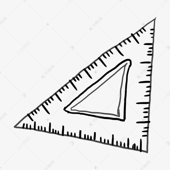 卡通三角尺创意黑白单色涂鸦素材图片免费下载-千库网