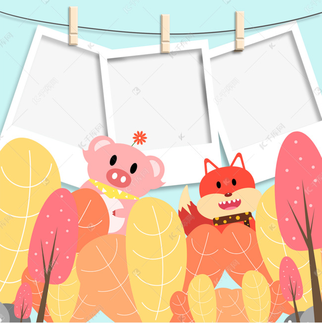 可爱小猪动物宝丽来相框素材图片免费下载-千库网