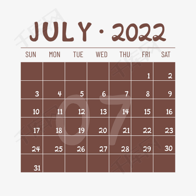 通用的2022年七月月历素材图片免费下载-千库网