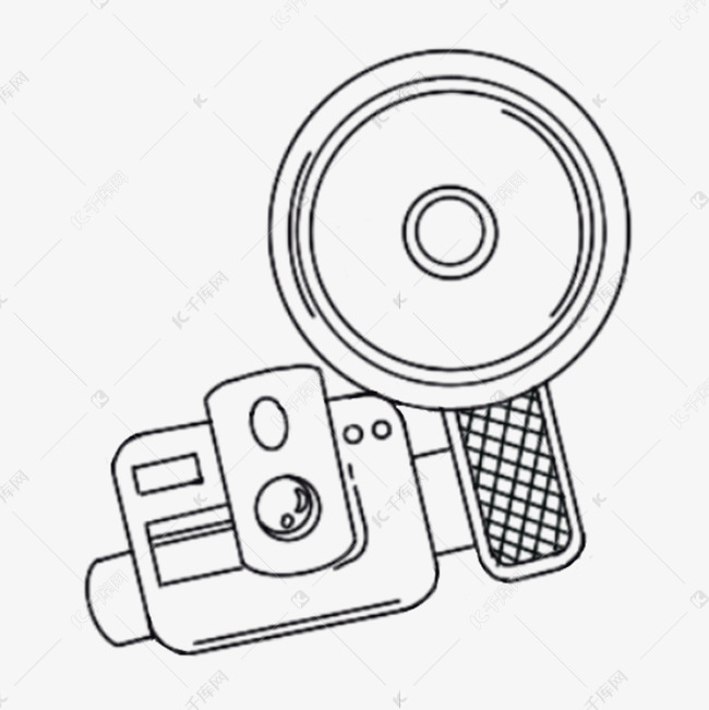 圆形闪光灯手绘线稿相机素材图片免费下载-千库网