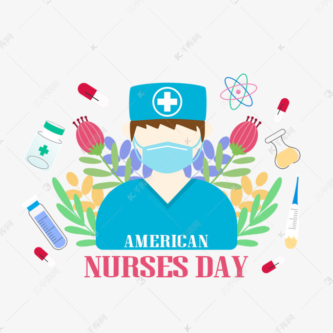 蓝色美国护士节叶子花卉医疗素材图片免费下载-千库网