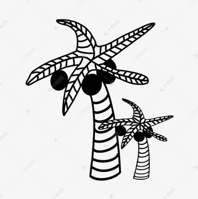 创意黑白单色涂鸦椰子树素材图片免费下载-千库网
