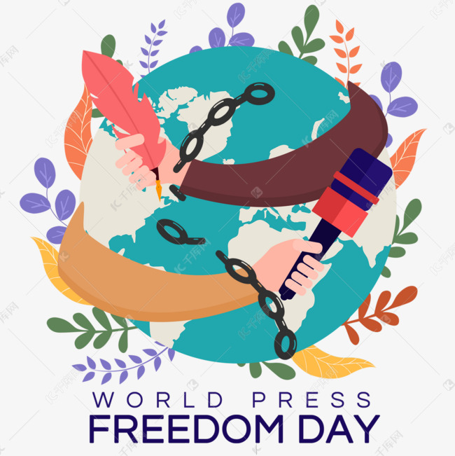 世界新闻自由日花草点缀记者钢笔话筒采访素材图片免费下载-千库网