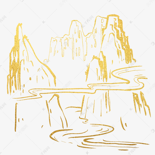 金色线描山水素材图片免费下载-千库网