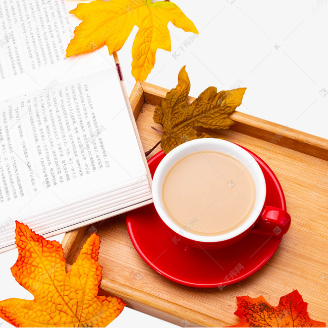秋季树叶落叶书本热饮素材图片免费下载-千库网