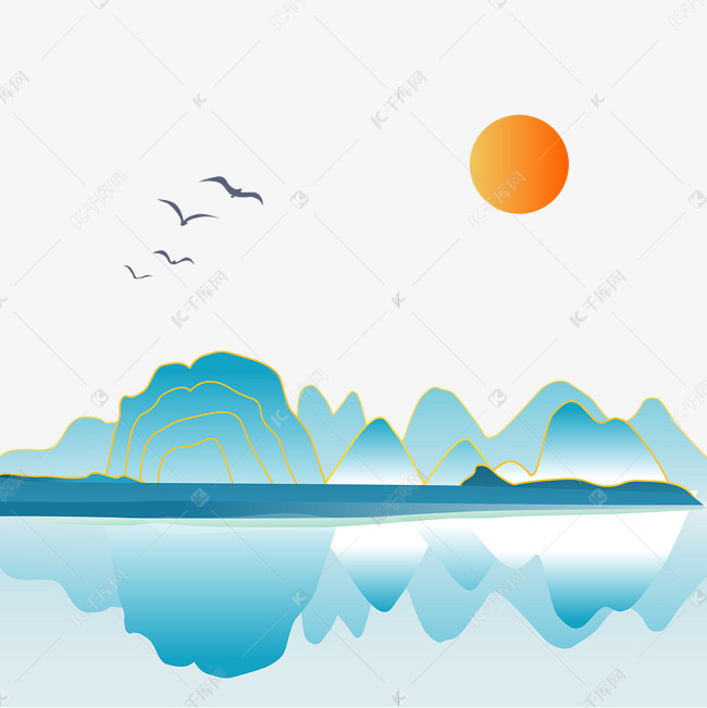 中式中国风鎏金描金金线山水素材图片免费下载-千库网