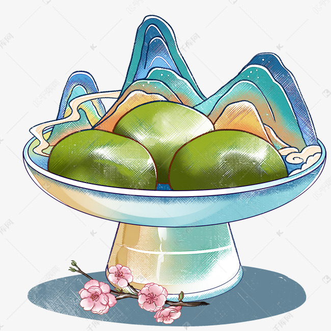 清明清明节水彩中国风青团山水素材图片免费下载-千库网