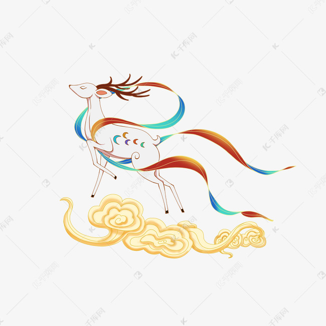 中国风敦煌飞天壁画国潮九色鹿素材图片免费下载-千库网