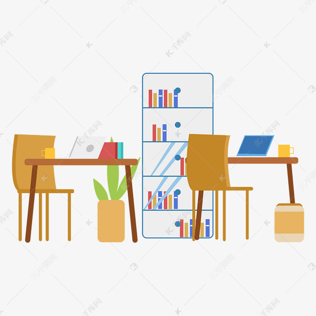 商务办公电脑桌书架素材图片免费下载-千库网