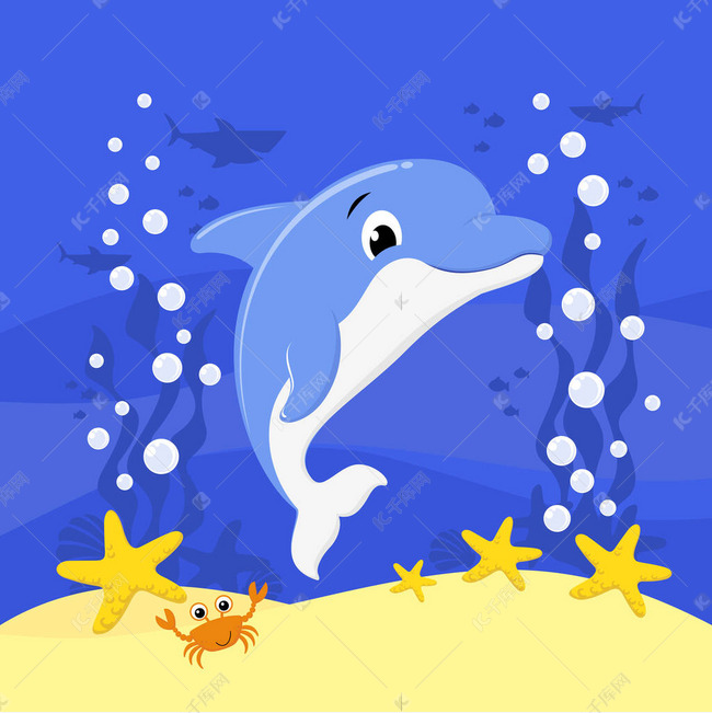 cute baby dolphin cartoon illustration with bubbles and under the sea ...